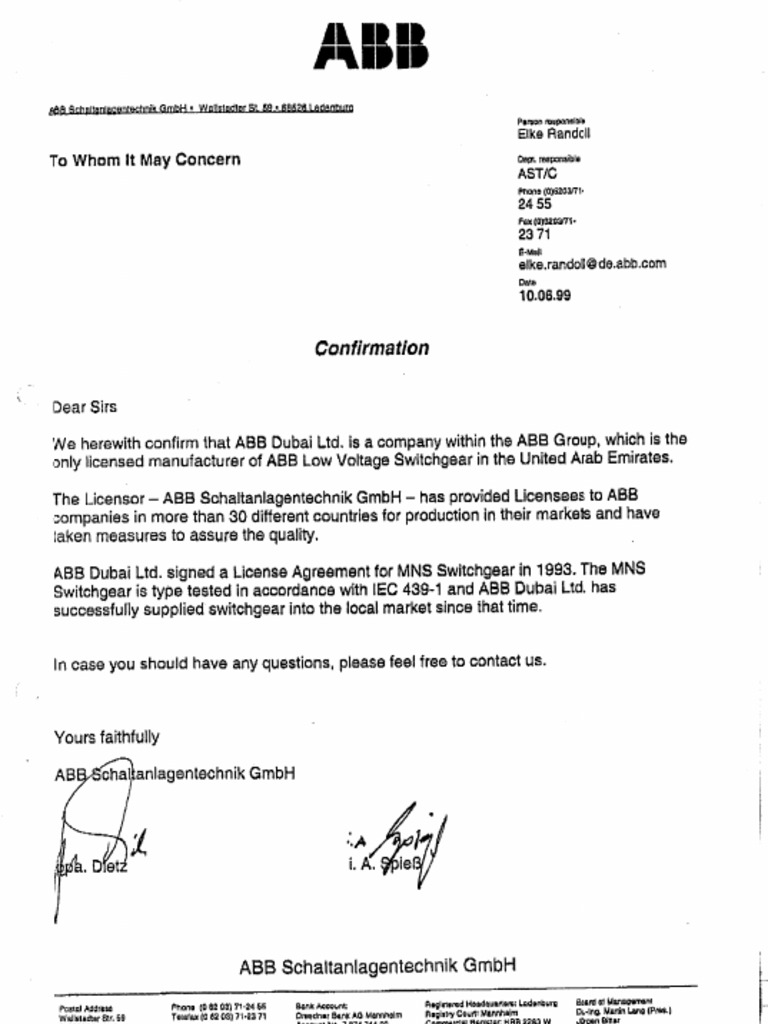10 Letter From ABB Germany | PDF