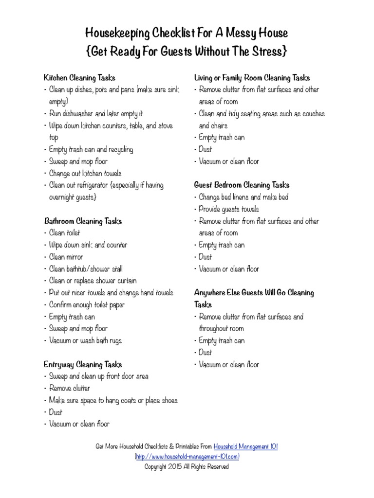 Housekeeping Checklist PDF | PDF