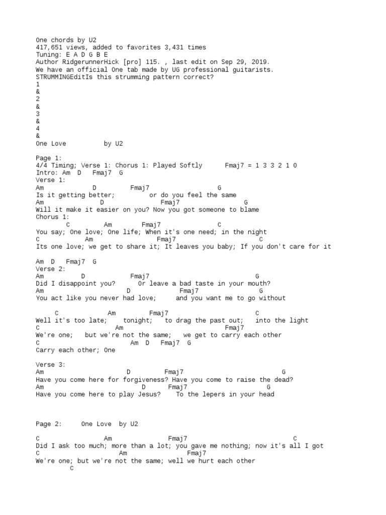 One U2 | PDF | Song Structure | Entertainment (General)