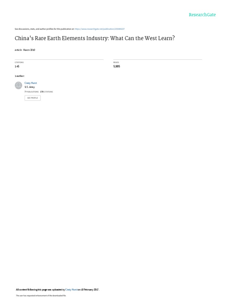 China's Rare Earth Elements Industry: What Can The West Learn? | PDF ...