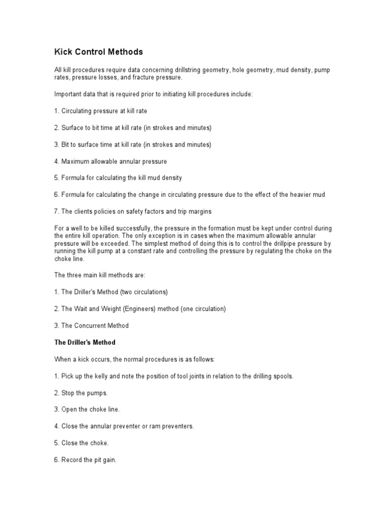 Kick Control Methods: The Driller's Method | PDF | Pump | Chemical ...