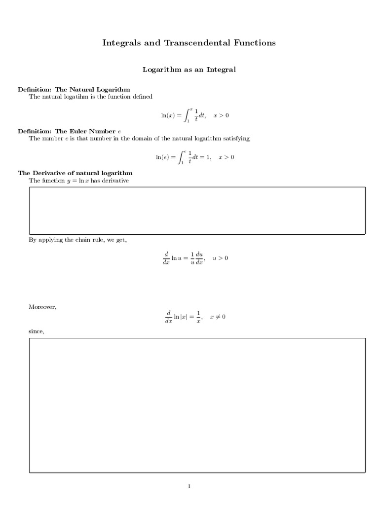 Integrals and Transcendental Functions: Logarithm As An Integral | PDF ...