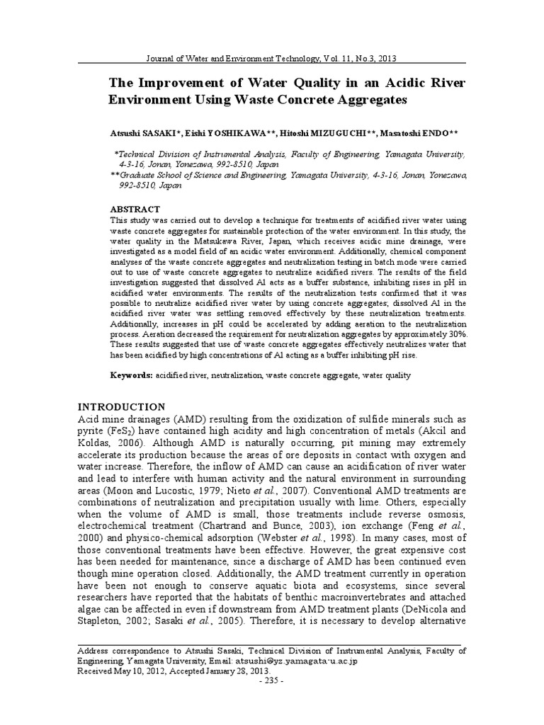 The Improvement of Water Quality in An Acidic River Environment Using ...