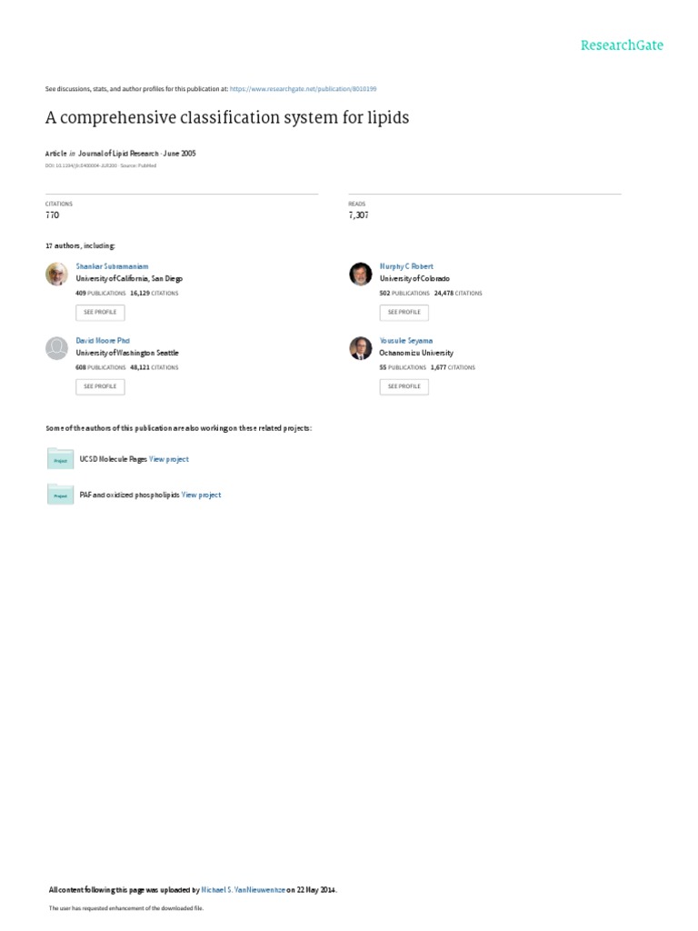 A Comprehensive Classification System For Lipids | PDF | Lipid | Ester
