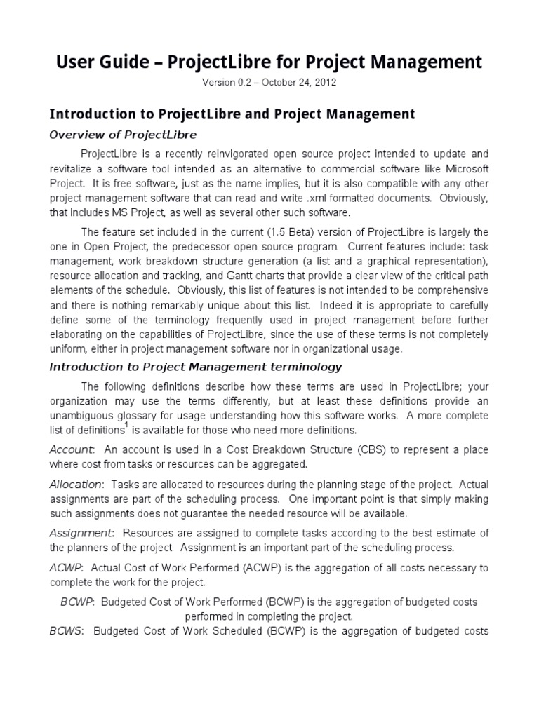 ProjectLibre User Guide for Management | PDF | Spreadsheet | Project ...