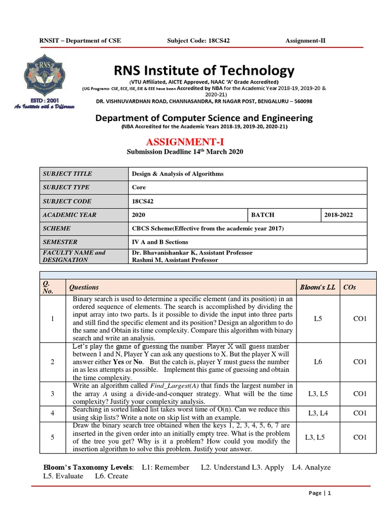 DAA Assignment 1 For Students | PDF | Algorithms | Time Complexity