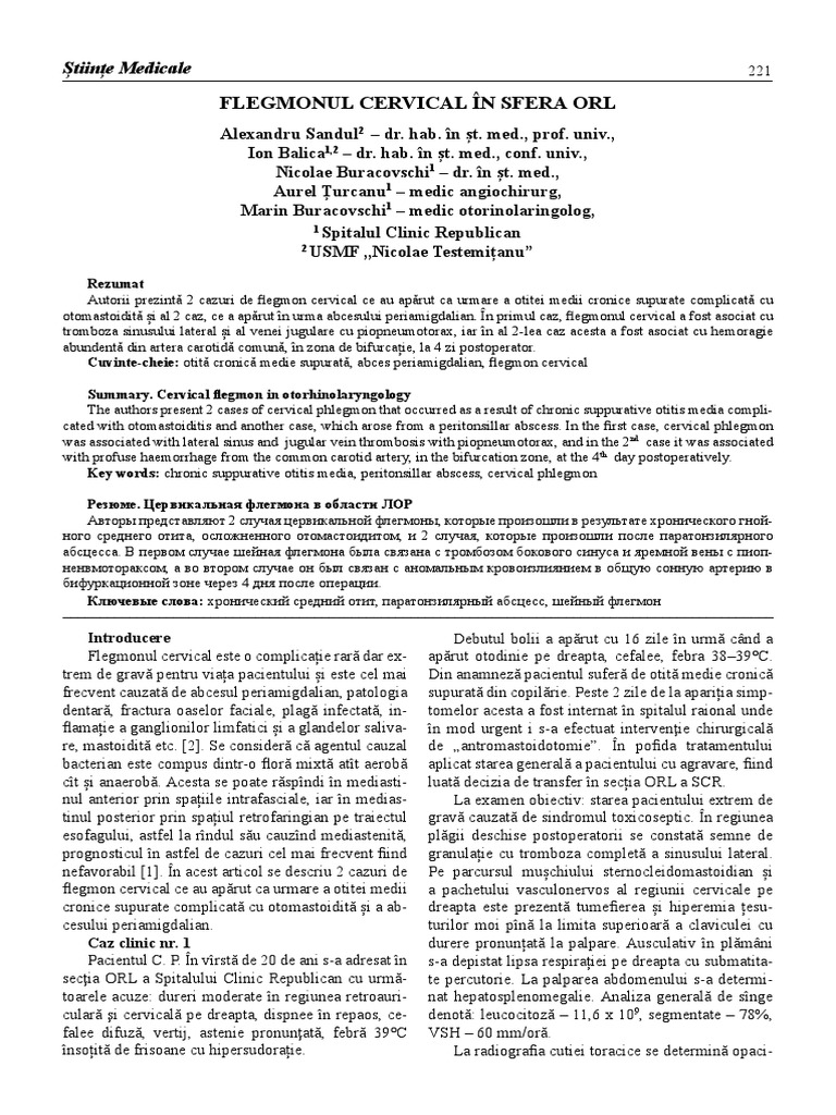 Flegmonul Cervical in Sfera Orl | PDF