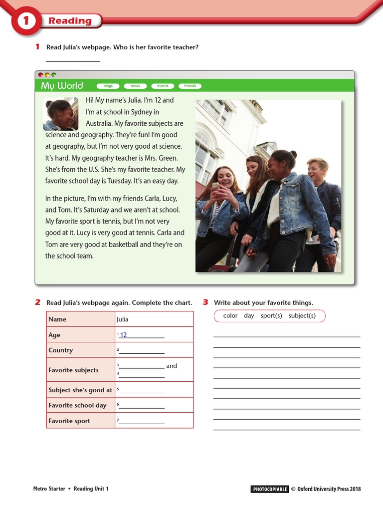 Metro Starter Reading Activities | PDF
