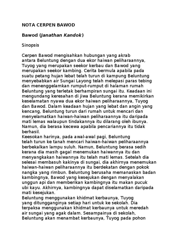 Nota Cerpen Bawod | PDF