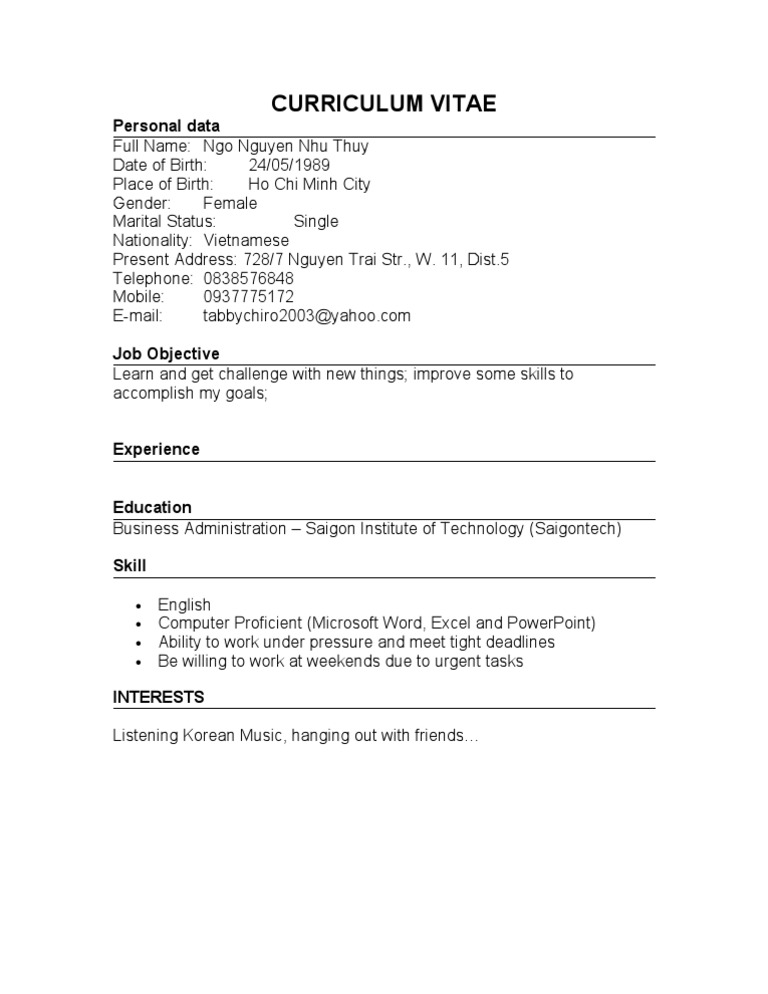 CV of Ngo Nguyen Nhu Thuy | PDF