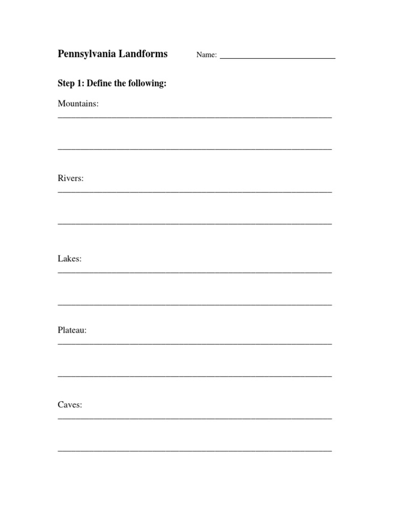 Pa Landforms Webquest Worksheet