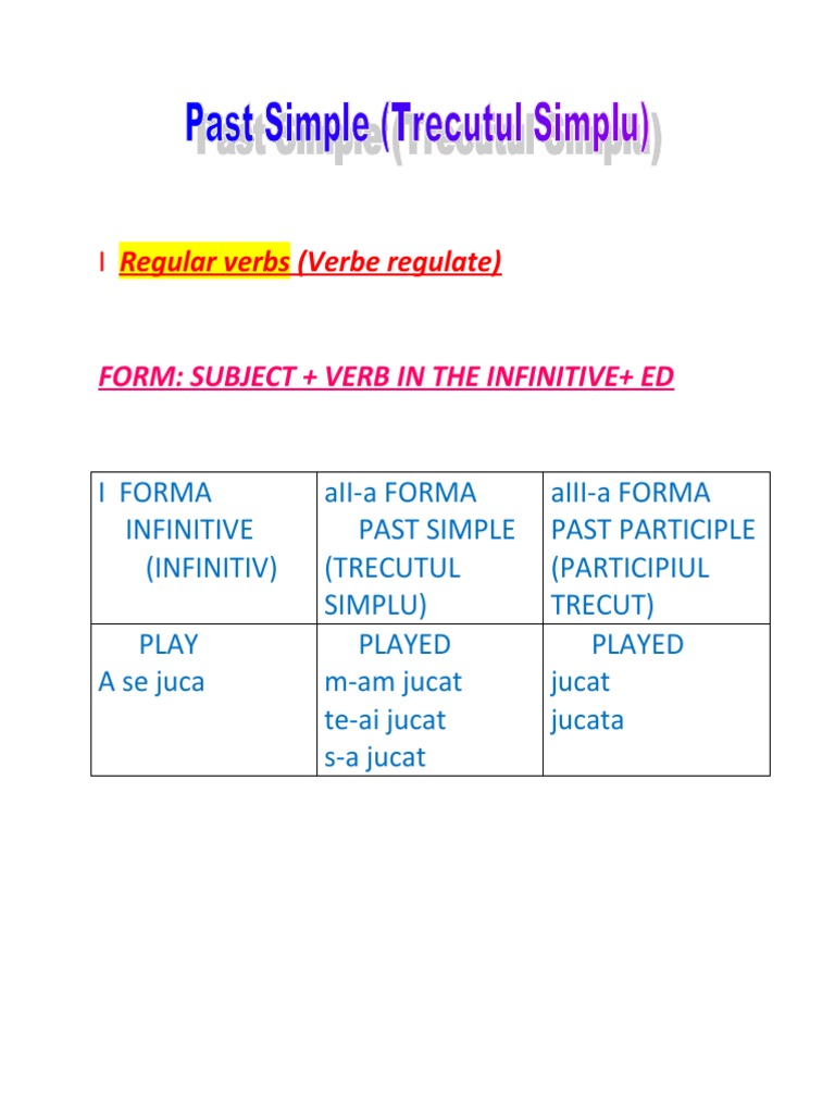 I Regular Verbs: (Verbe Regulate) | PDF