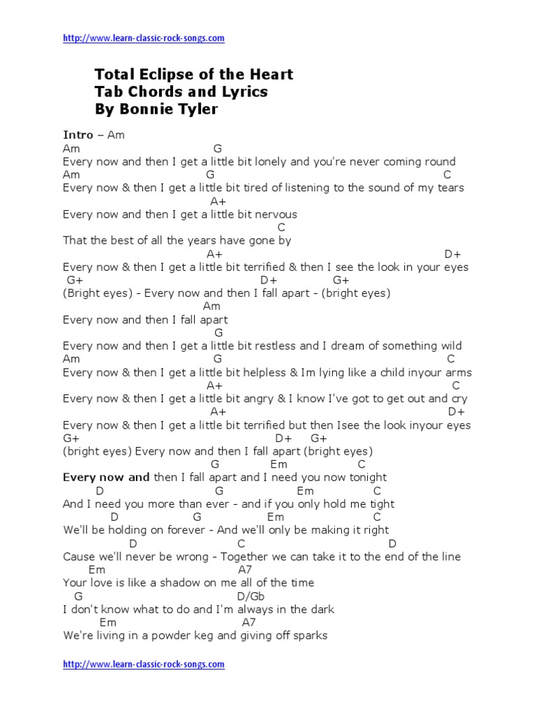 Total Eclipse of the Heart Chords & Lyrics | PDF