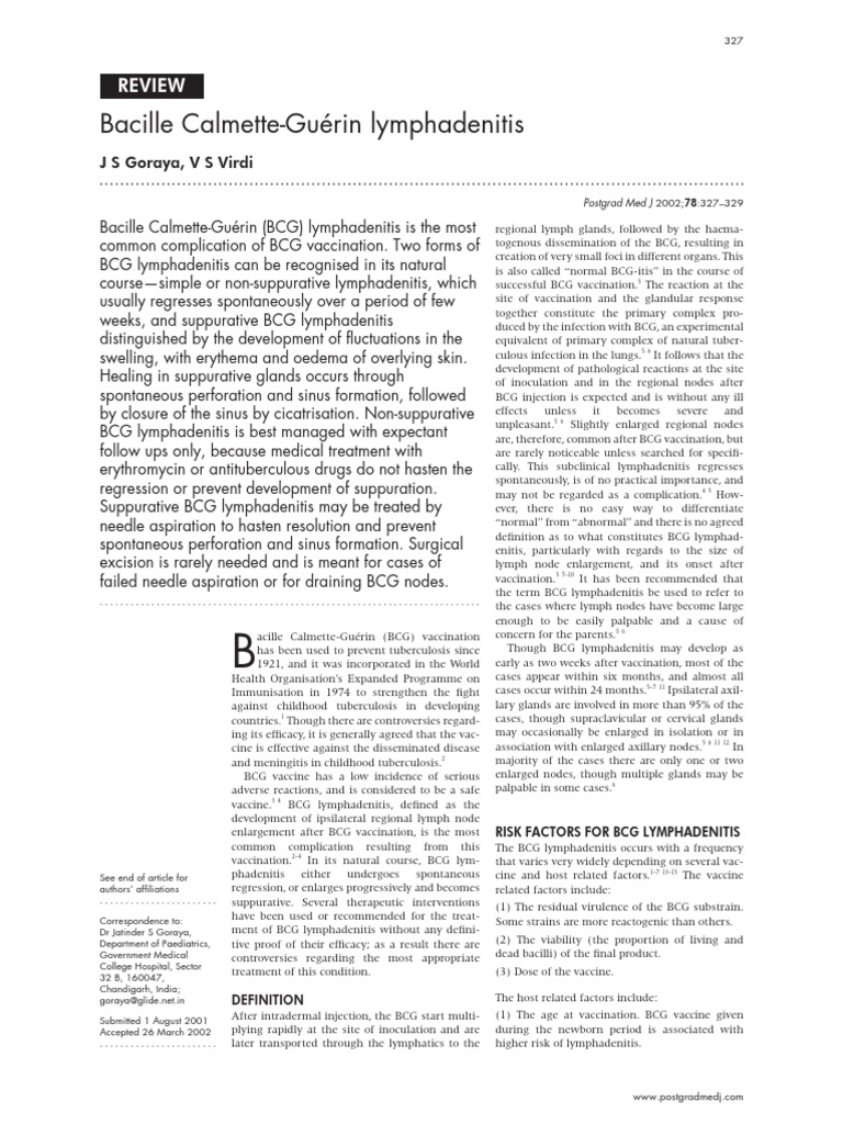 BCG Itis, Linfaadenitis | PDF | Tuberculosis | Medical Specialties