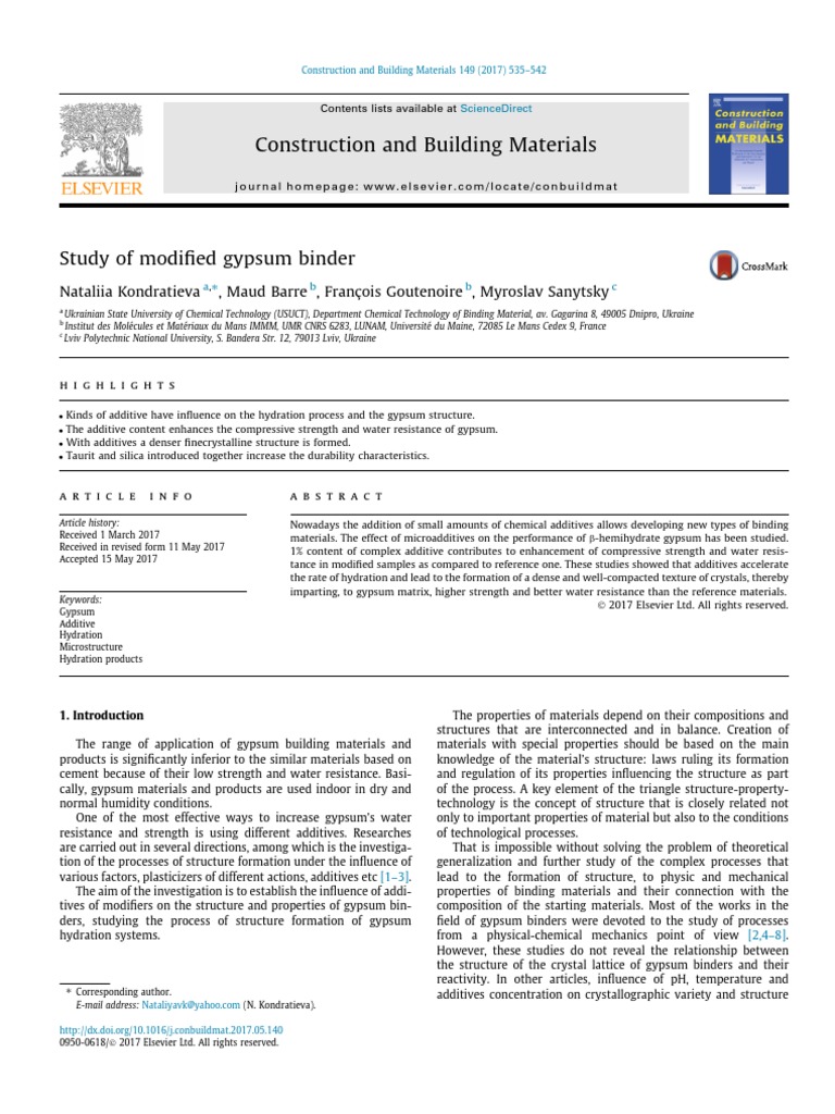 Study of Modified Gypsum Binder | PDF | X Ray Crystallography ...