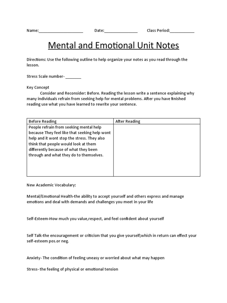 Mental and Emotional Unit Notes | PDF
