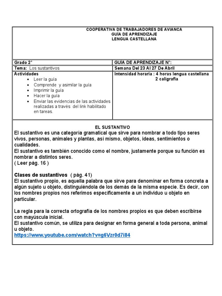 El Sustantivo Propio y Común, Segundo Grado | PDF | Sustantivo | Cognición