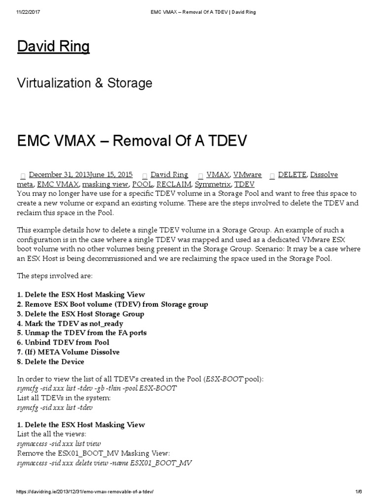 EMC VMAX - Removal of A TDEV - David Ring | PDF | V Mware | Computer ...