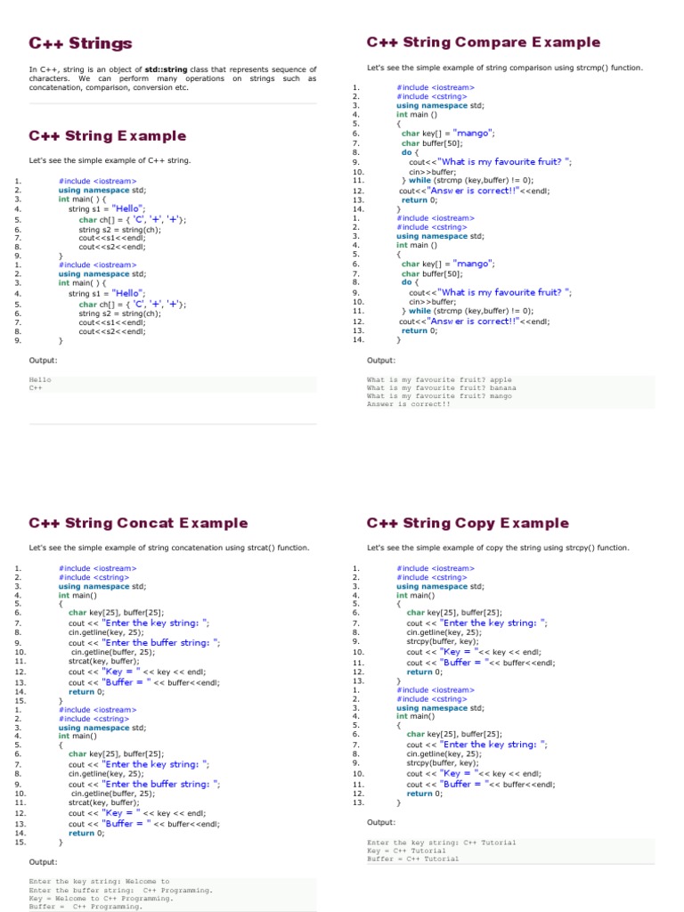 C++ Strings: C++ String Compare Example | PDF | String (Computer ...