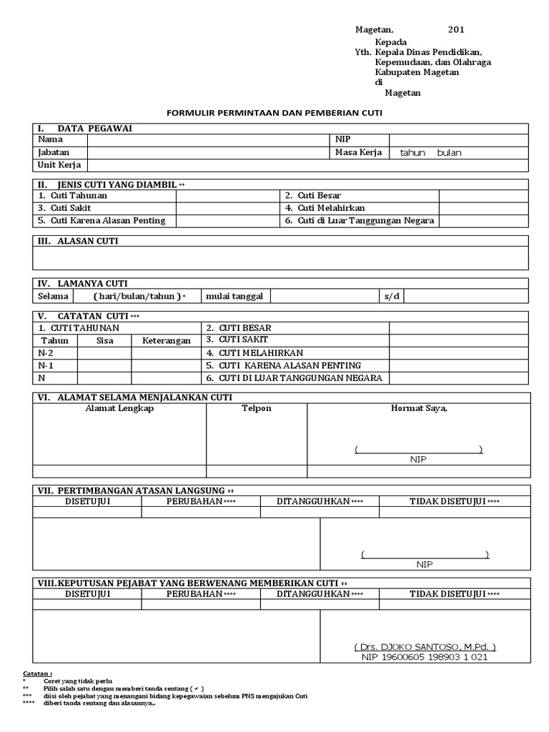 Formulir Cuti PNS | PDF