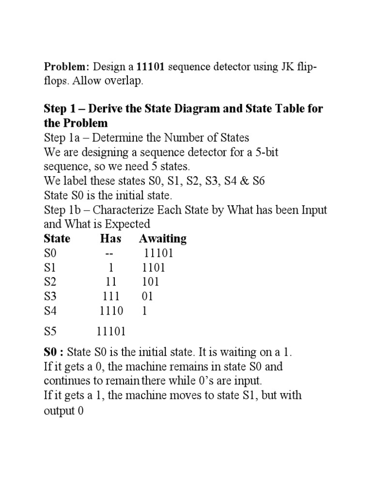 Step 1 - Derive The State Diagram and State Table For The Problem | PDF