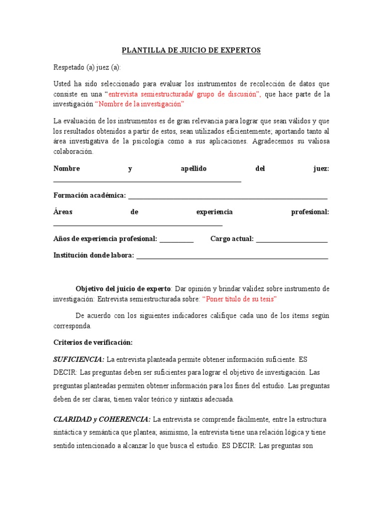 PLANTILLA DE JUICIO DE EXPERTOS - Cuali | PDF | Validez (Estadísticas ...