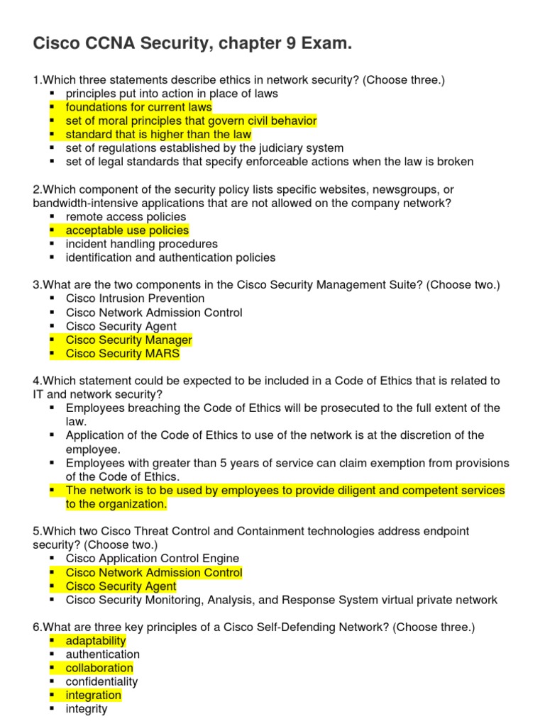 Cisco CCNA Security, Chapter 9 Exam | PDF | Computer Security | Security