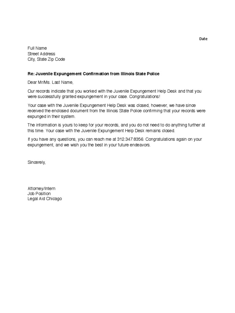 Juvenile Expungement Confirmation Letter | PDF | Social Science