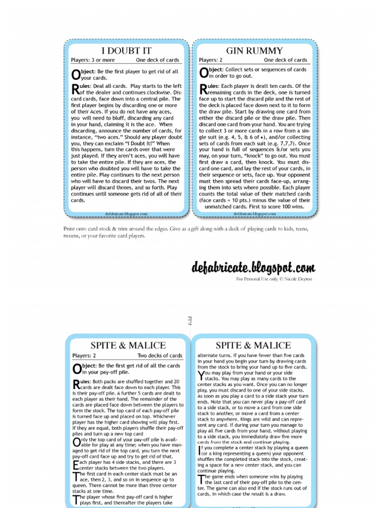 Free Printable Playing Card Instructions - 6 Card Games | PDF | French ...