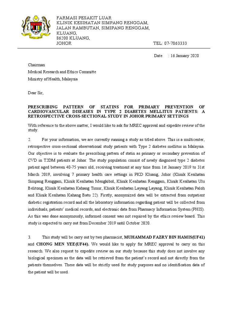 Cover Letter For MREC Approval | PDF | Patient | Pharmacy