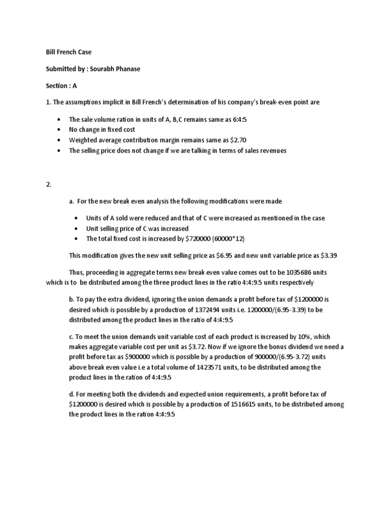 Bill French Case Submitted By: Sourabh Phanase Section: A | PDF ...