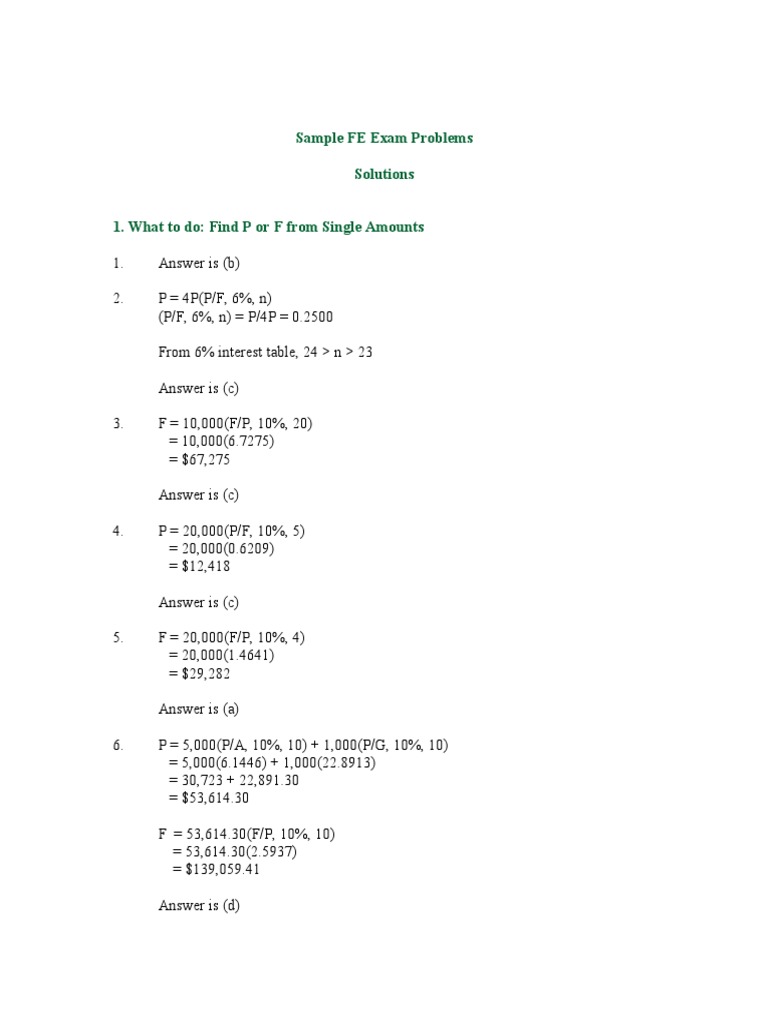 Sample FE Exam Problems Solutions | PDF | Interest | Interest Rates