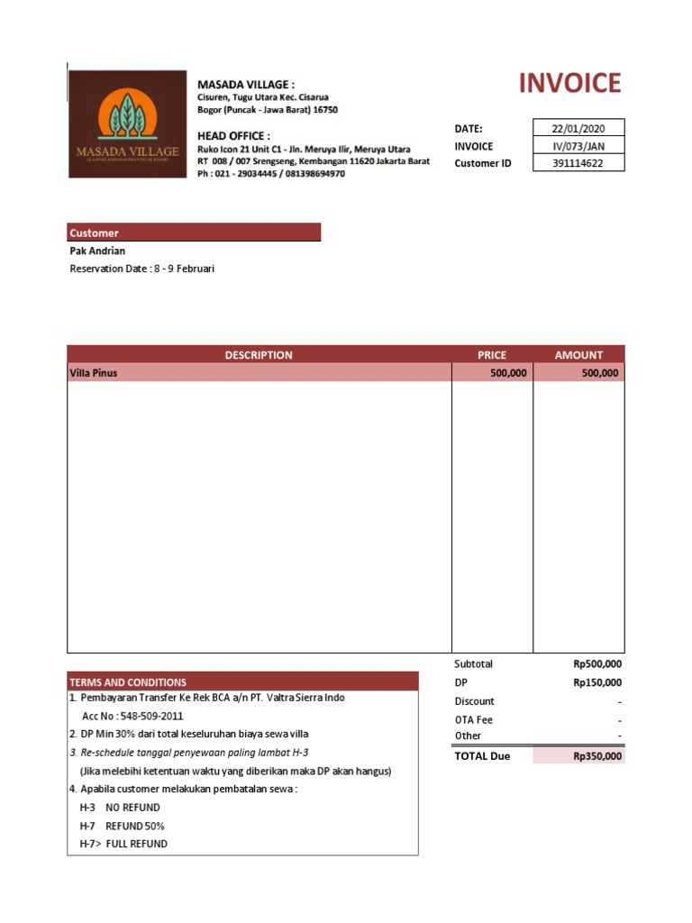 Voucher Invoice Villa Pinus 8 - 9 Februari - 2019 | PDF