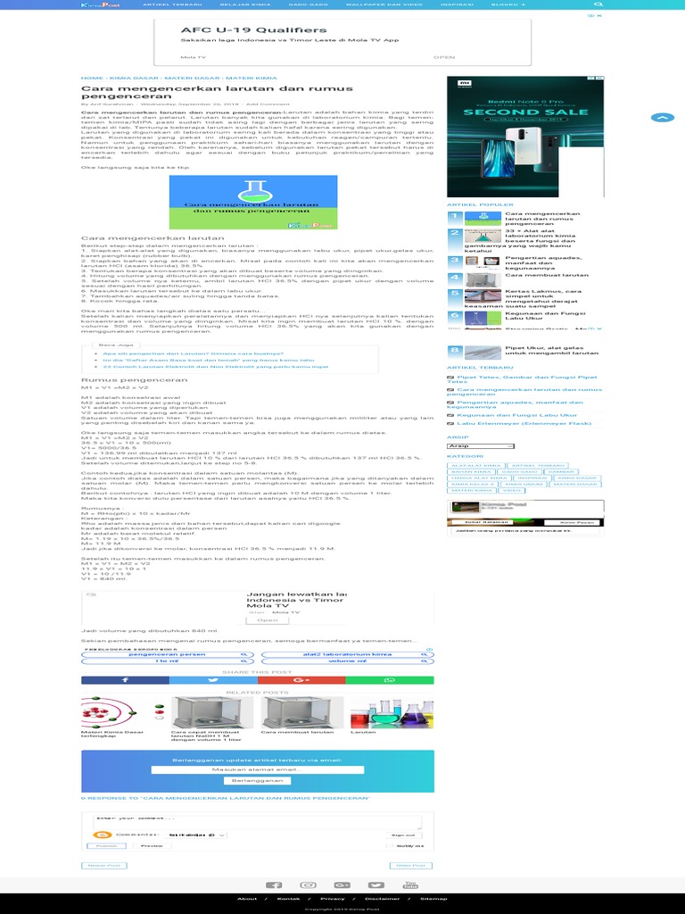 Cara Mengencerkan Larutan Dan Rumus Pengenceran - Kimia Post | PDF