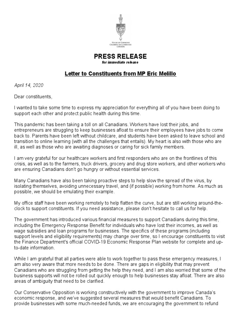 Eric Melillo - Letter To Constituents | PDF | Wellness | Medical