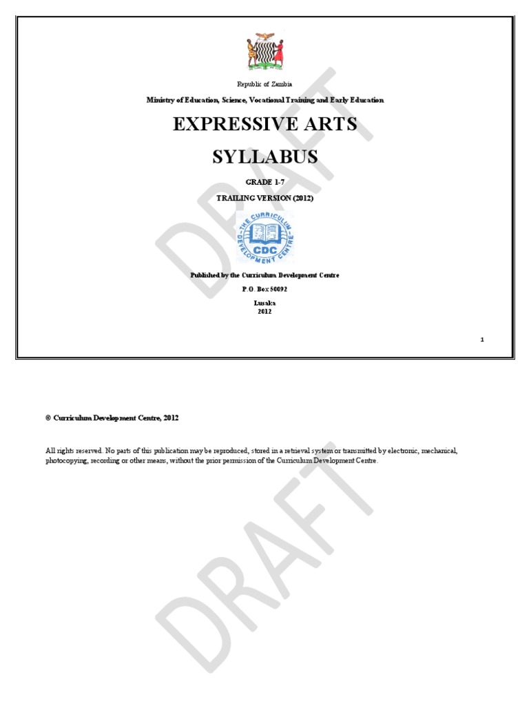 Expressive Arts Syllabus: Ministry of Education, Science, Vocational ...