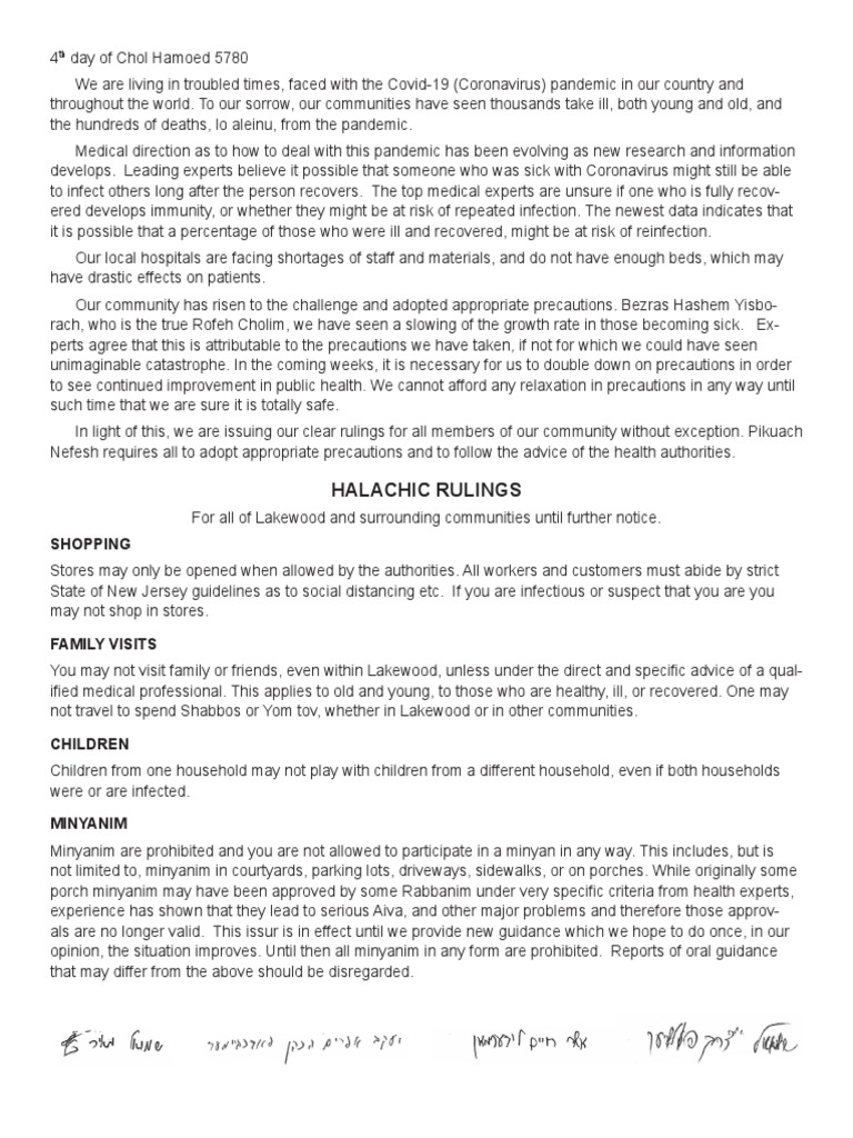 Covid-19 BMG Rabbis Letter | PDF | Public Health | Medical Specialties