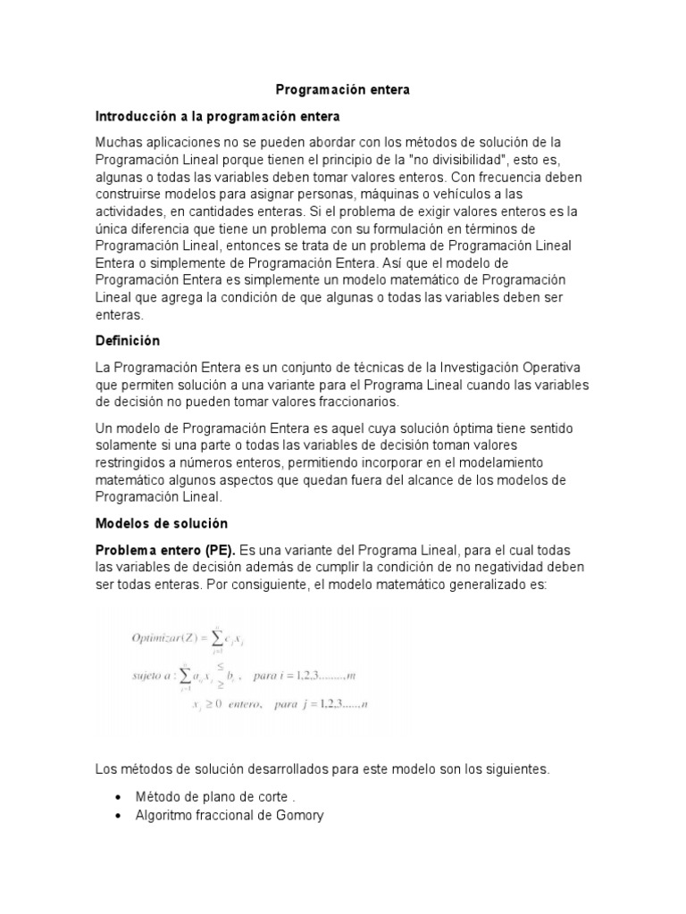 Programación Entera | PDF | Programación lineal | Áreas de informática