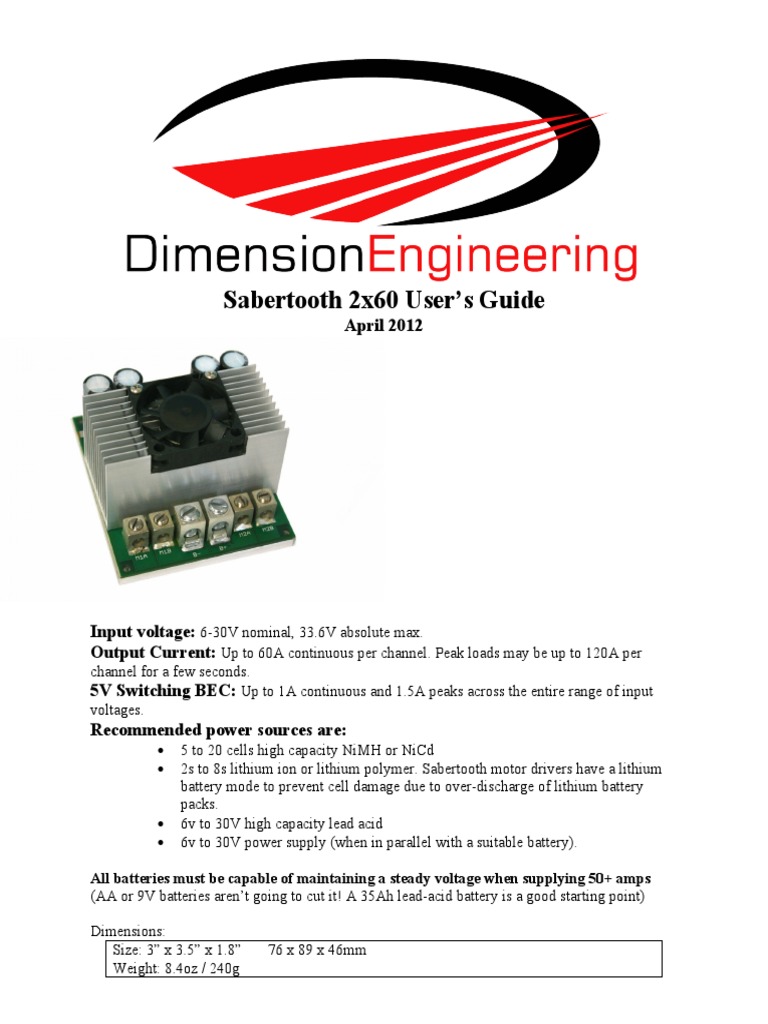 Sabertooth 2 X 60 | PDF | Radio Control | Electric Motor