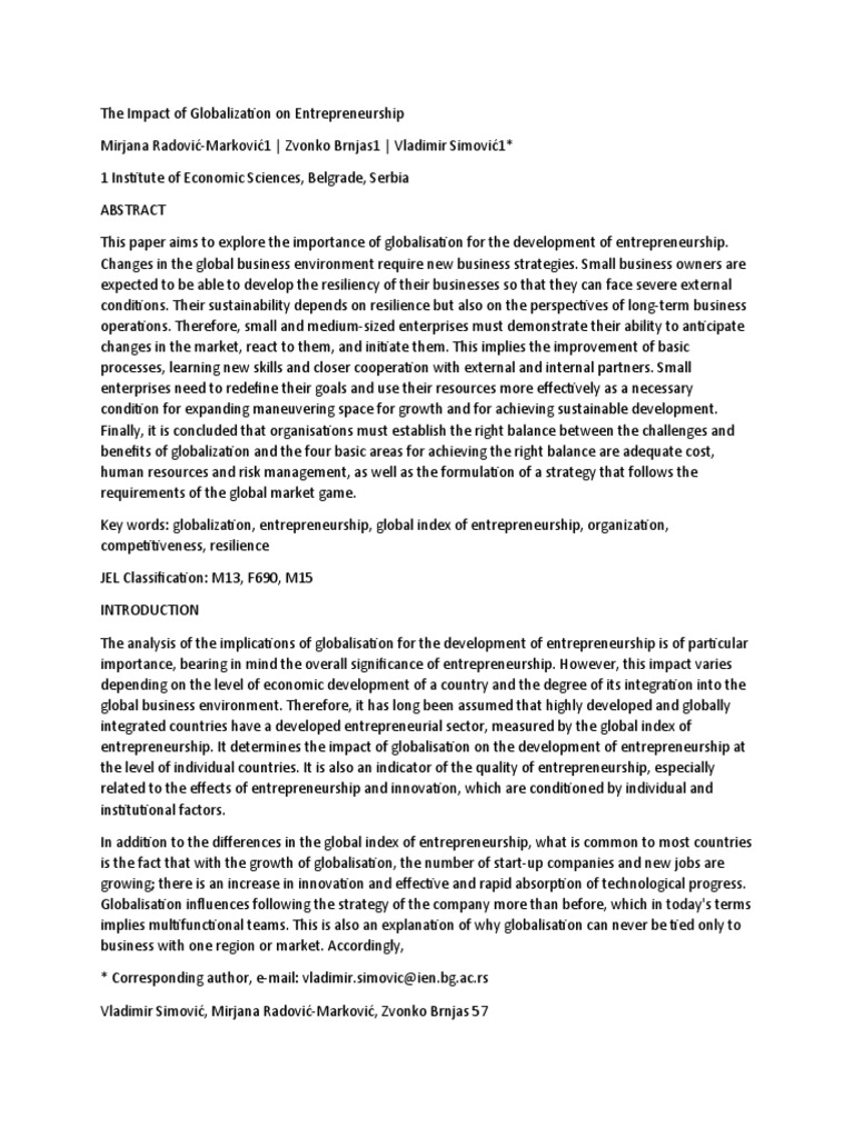 Globalization's Role in Entrepreneurship Growth | PDF | Psychological ...