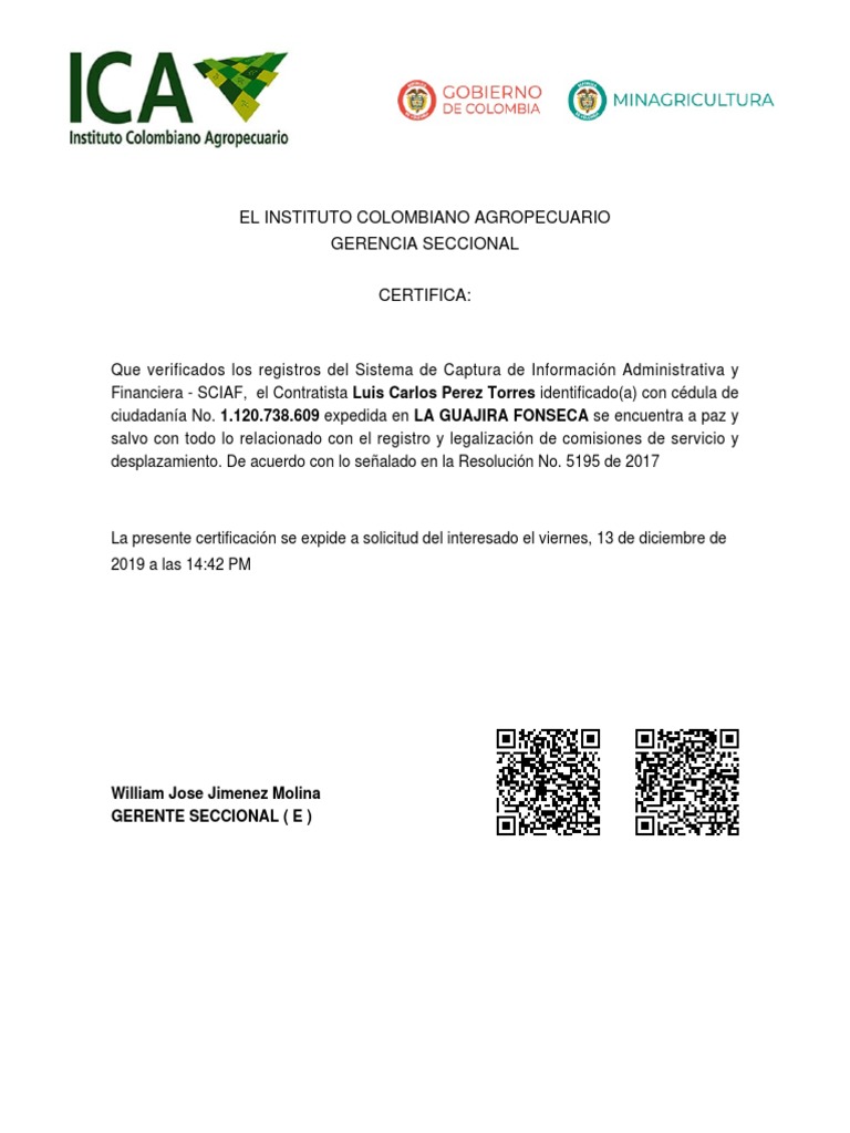 PazySalvoViaticos13 - 12 - 2019 (1) Scaif PDF | PDF | Negocios ...