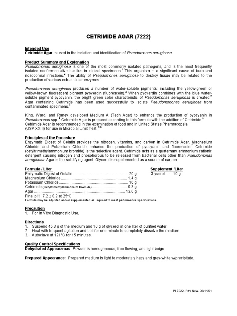 Cetrimide Agar | PDF | Pseudomonas Aeruginosa | Pseudomonas