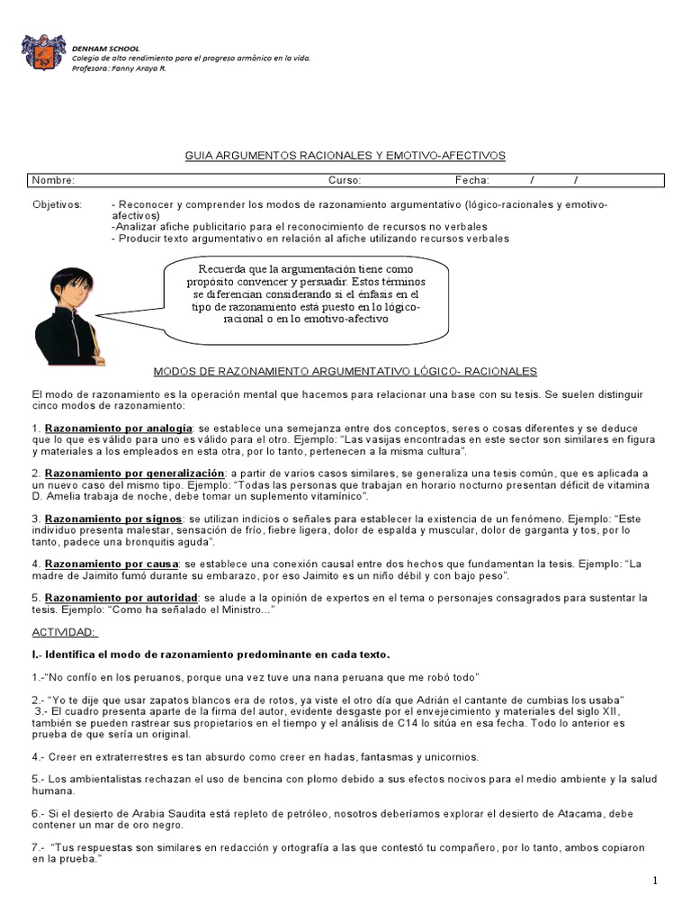 Guia de Ejercicios Argumentos Logico-Racionales y Afectivos | PDF ...