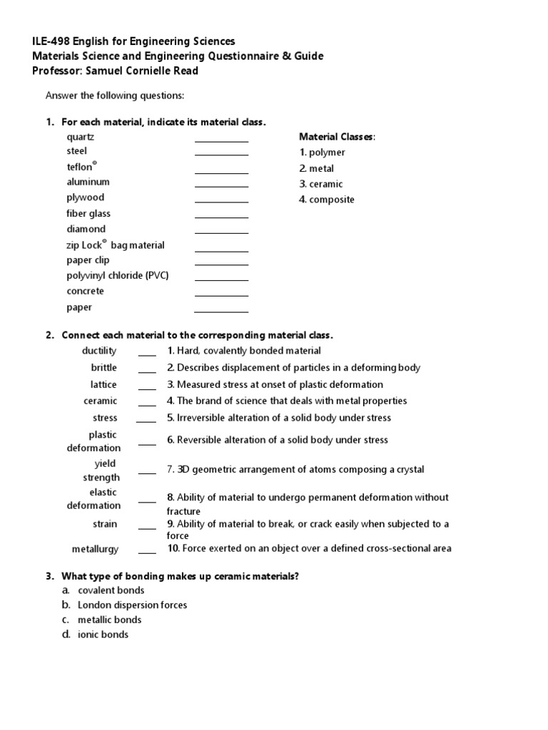 ILE-498 English For Engineering Sciences Materials Science and ...