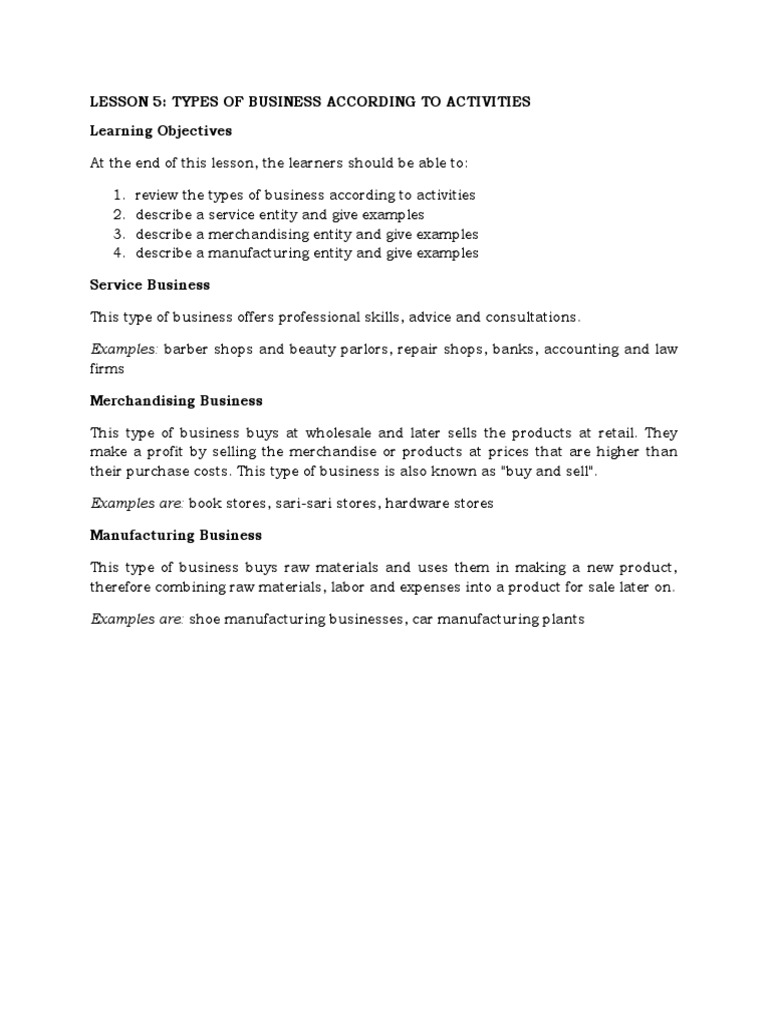 Types of Business by Activity | PDF