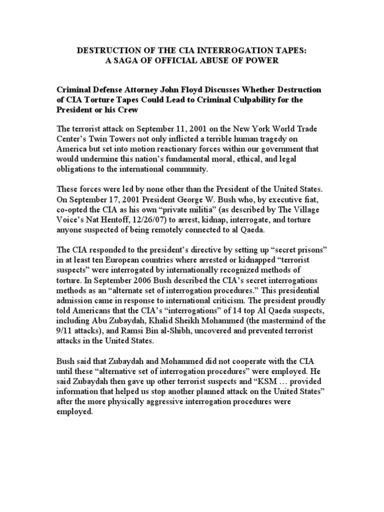 Destruction of The Cia Interrogation Tapes: A Saga of Official Abuse of ...