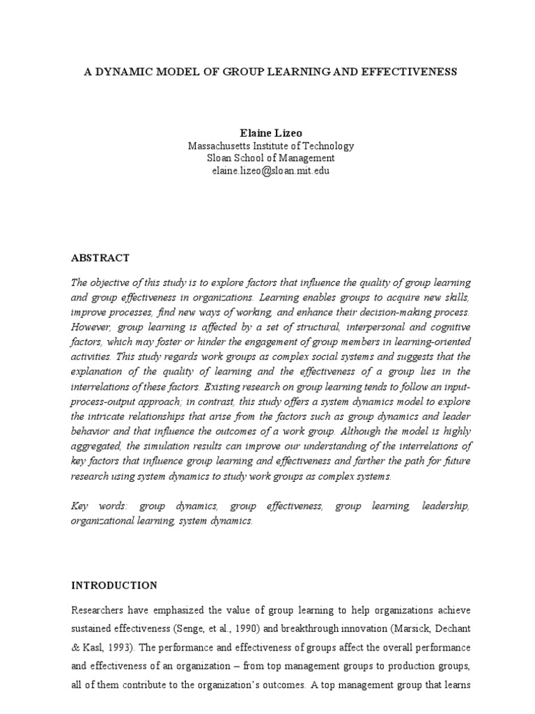 A Dynamic Model of Group Learning and Effectiveness | PDF | Conceptual ...