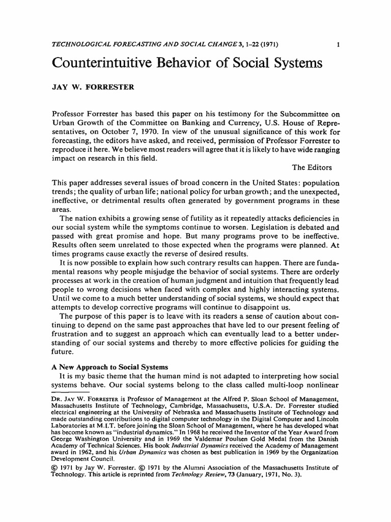 Counterintuitive Behavior of Social Systems: Technological Forecasting ...