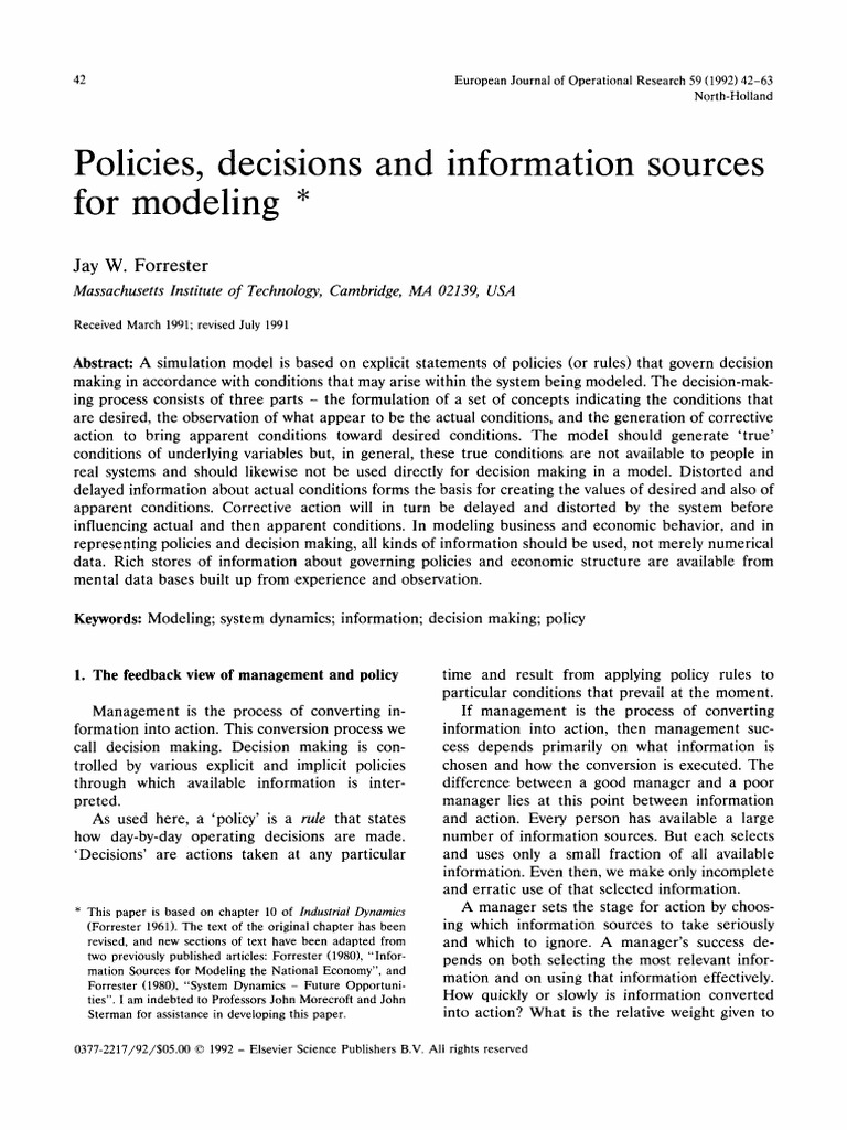 Policies, Decisions and Information Sources For Modeling | PDF | System ...