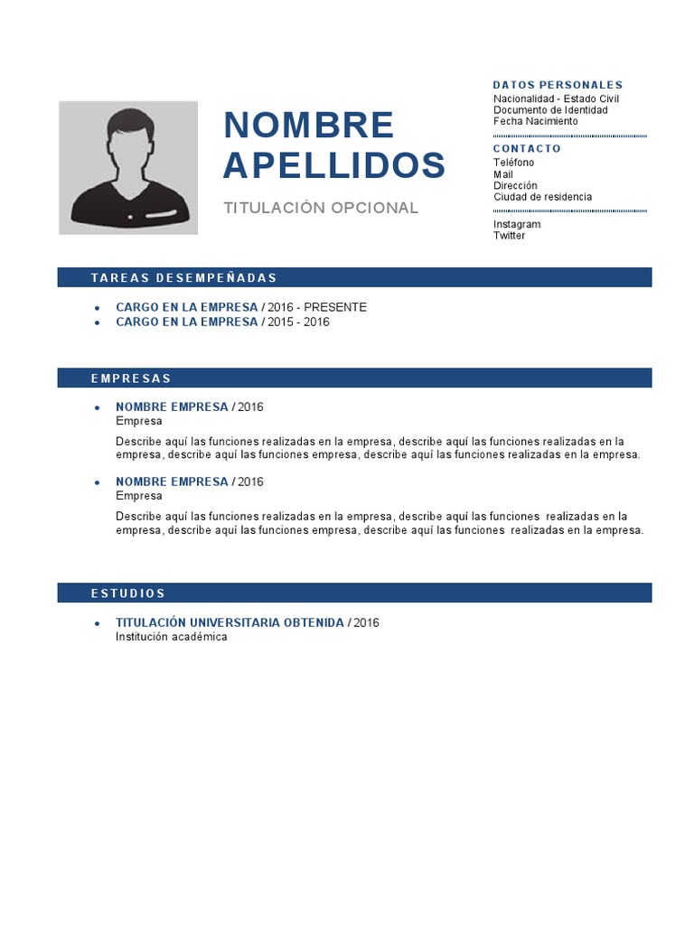 Curriculum Vitae Funcional Caracteristicas